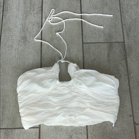 Zara | Tops | Zara White Ruched Tie Front Backless Crop Top | Poshmark